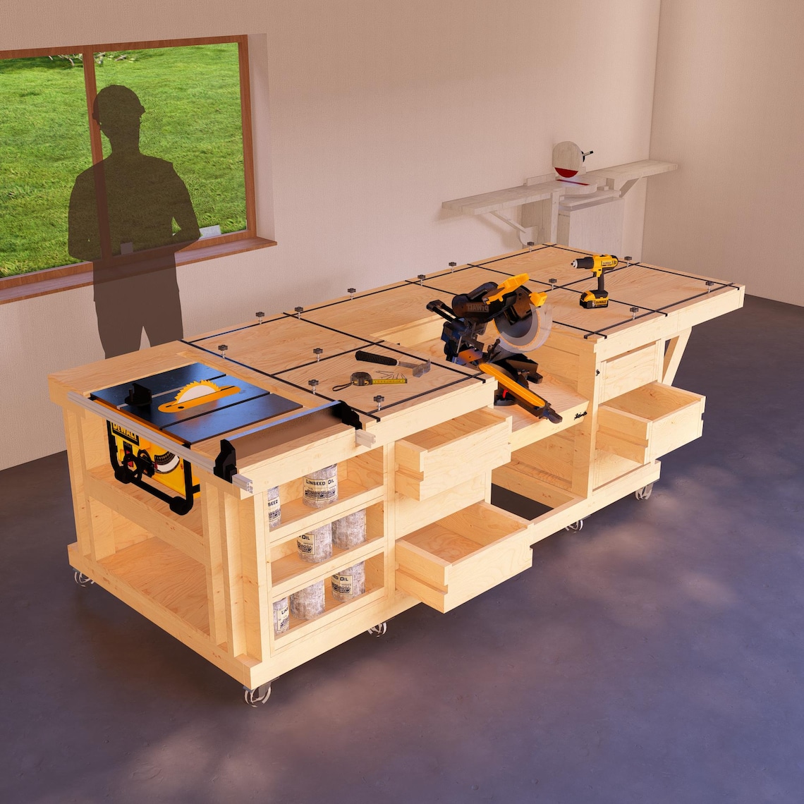 DIY Foldable Miter Saw Station Plans, Hidden Storage, T-track, Drawers ...