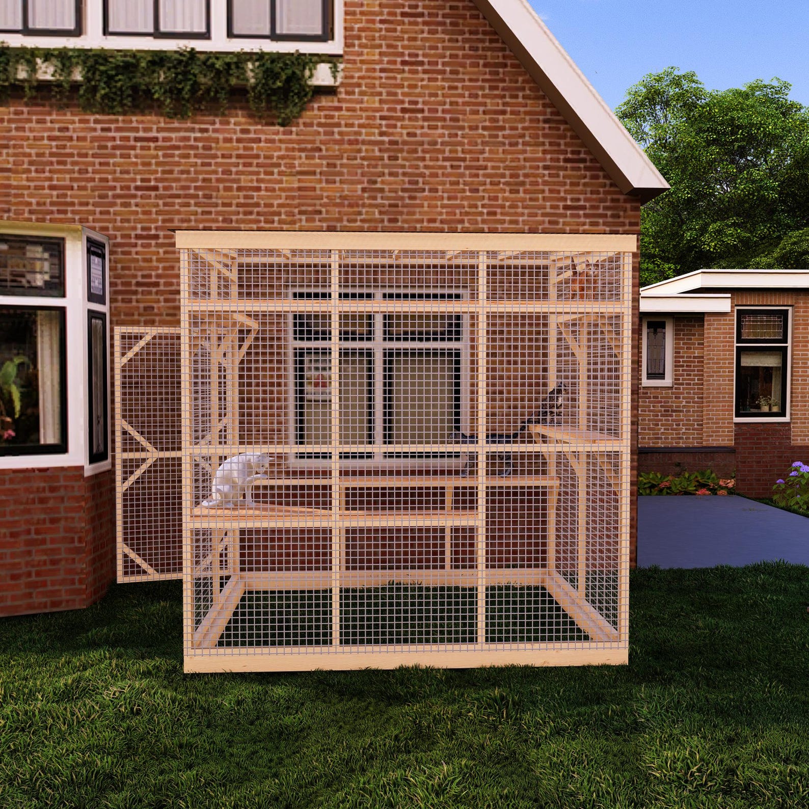 DIY Catio Plans – Spacious 6x8 Ft Outdoor Cat Enclosure With Door, Wall ...
