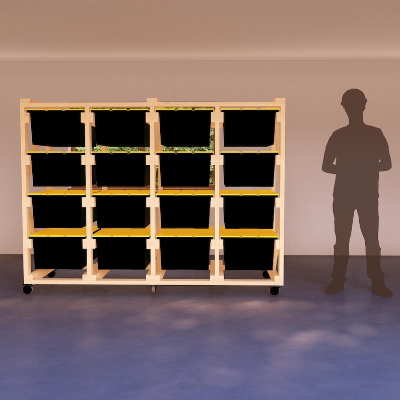 DIY 16-bin Tote Storage Rack Plans, Wooden Modular Shelves for 27 ...