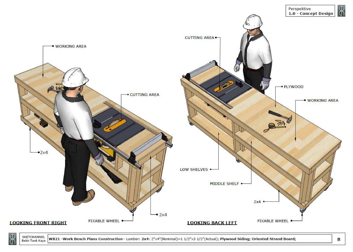 DIY 2x8 Mobile Garage Modular Workbench Plans – Compact Table Saw Station for Small Spaces, Easy ...