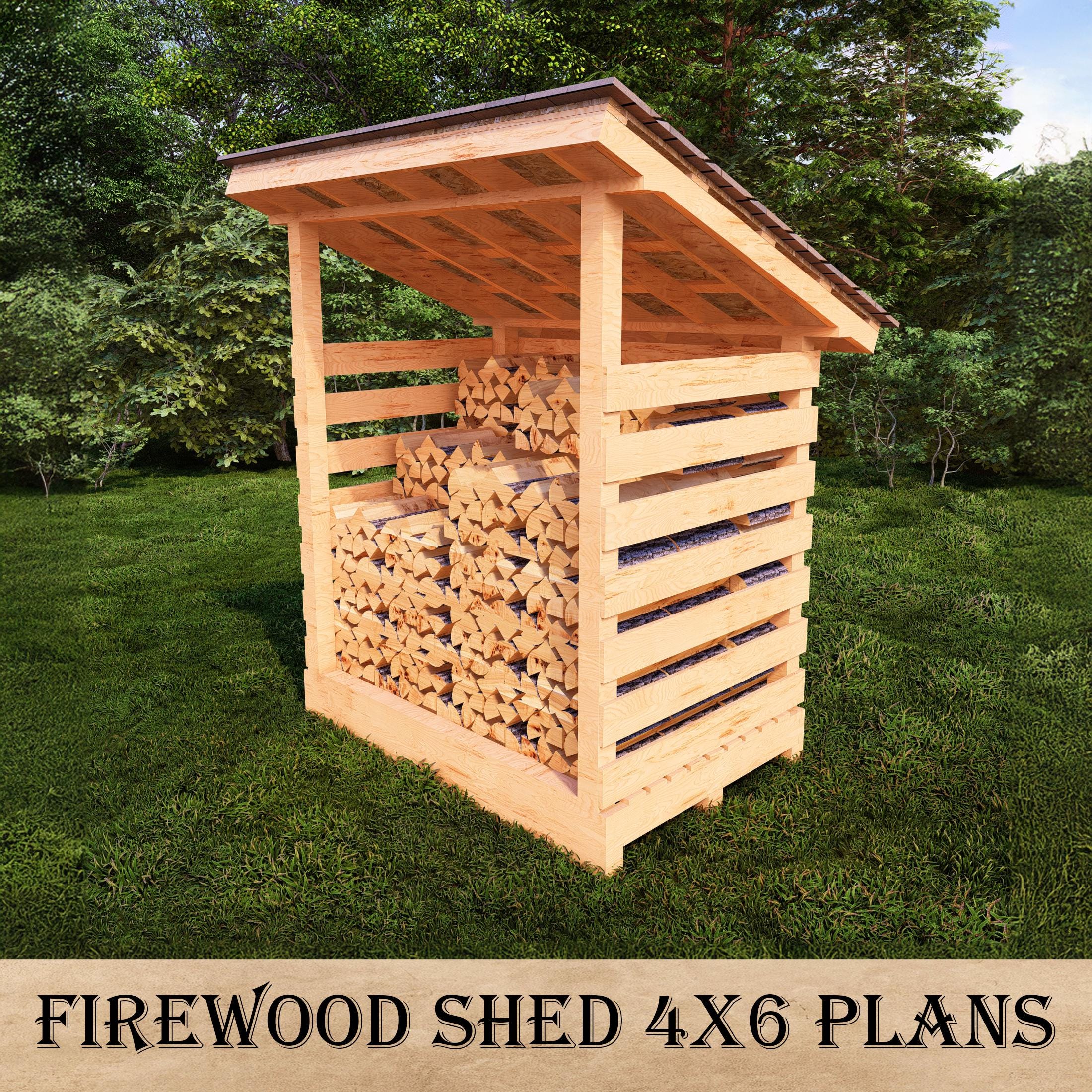 DIY 4x6 Ft Timber Firewood Shed Plans, Open-front Storage for Logs ...
