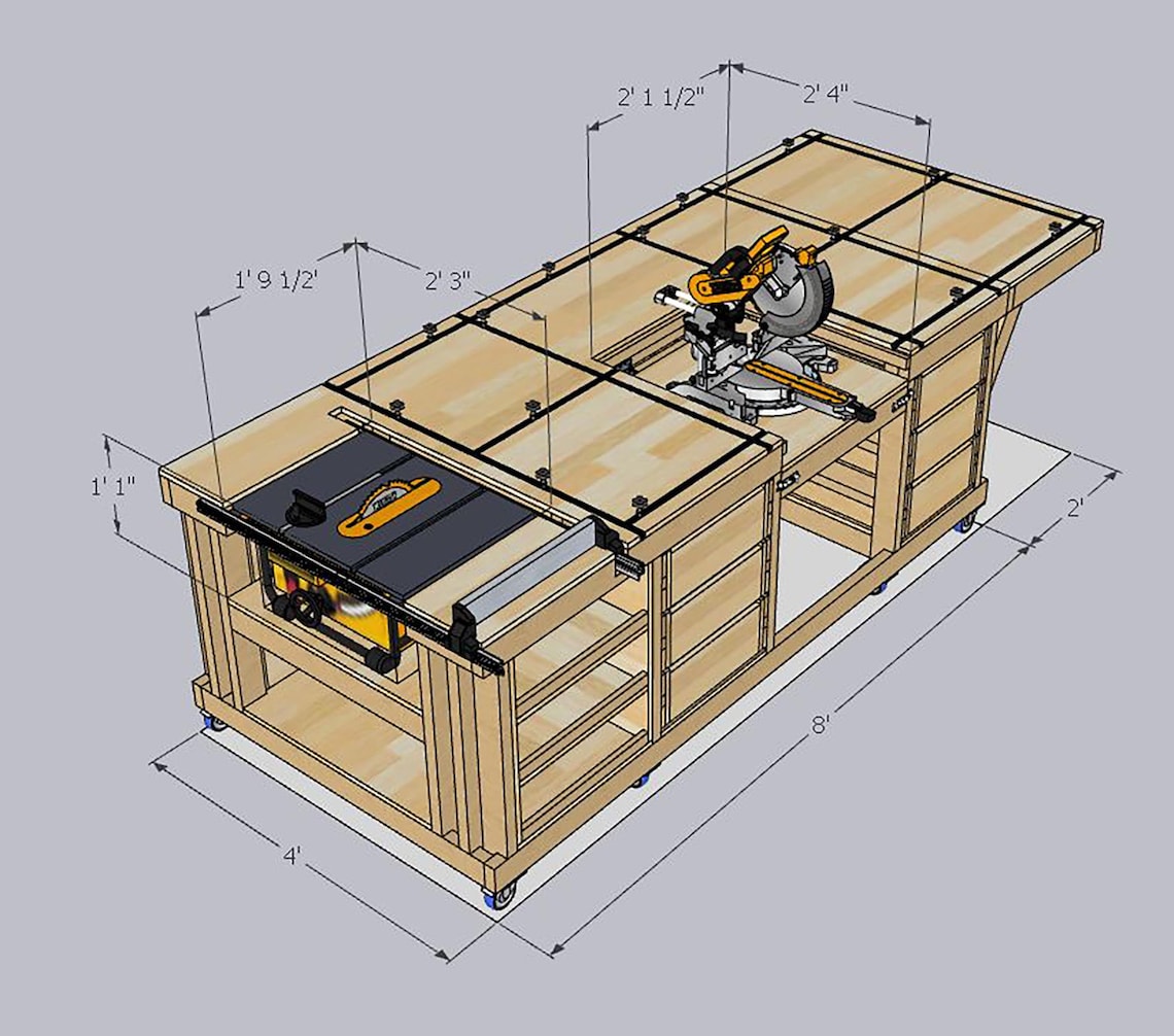 DIY Foldable Miter Saw Station Plans, Hidden Storage, T-track, Drawers ...