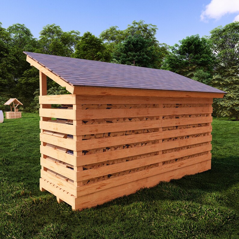 4x12 Ft DIY Firewood Storage Shed Plans, Wooden Log Shelter With ...