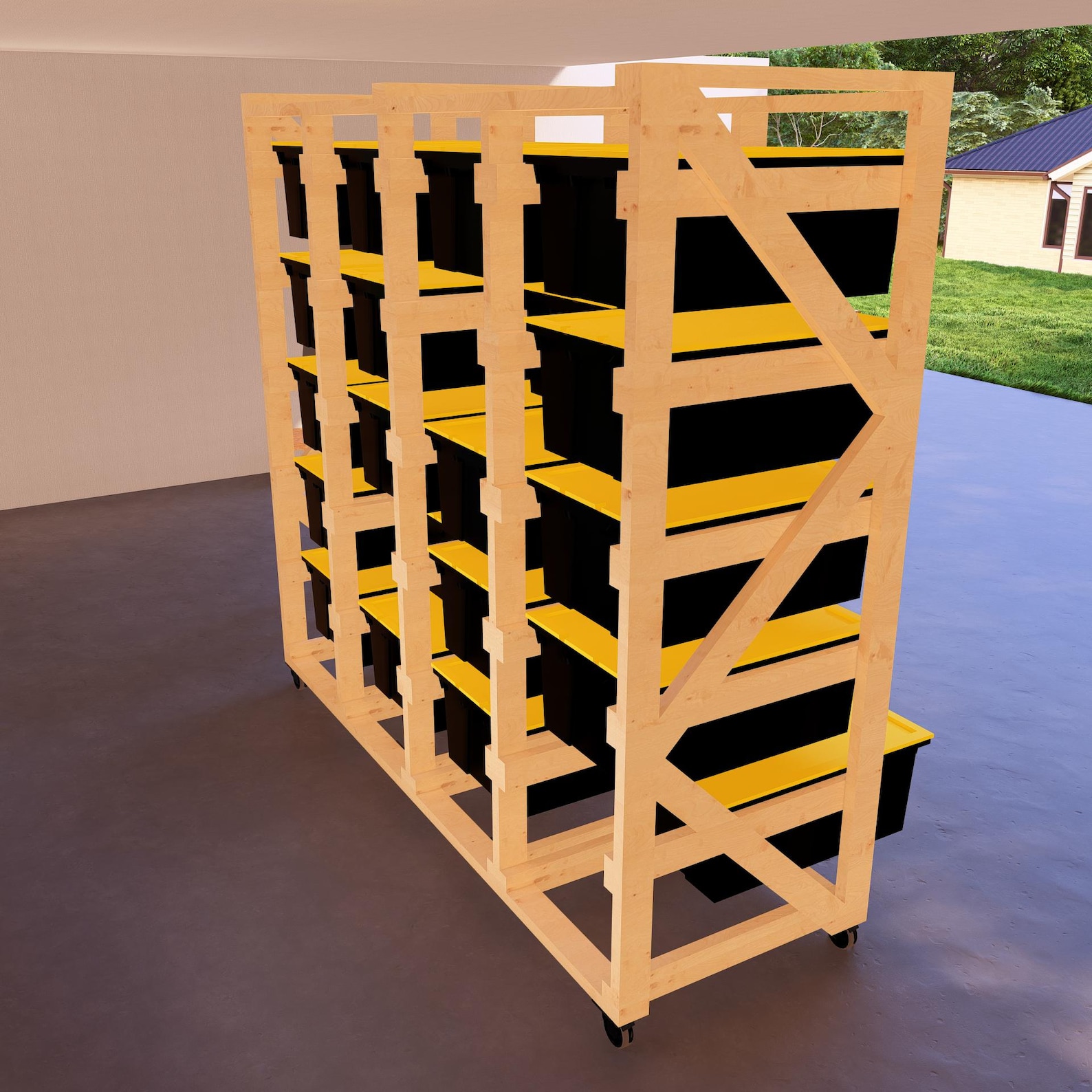 DIY Tote Storage Rack Plans, Mobile Wooden Shelving Unit for 27-gallon ...