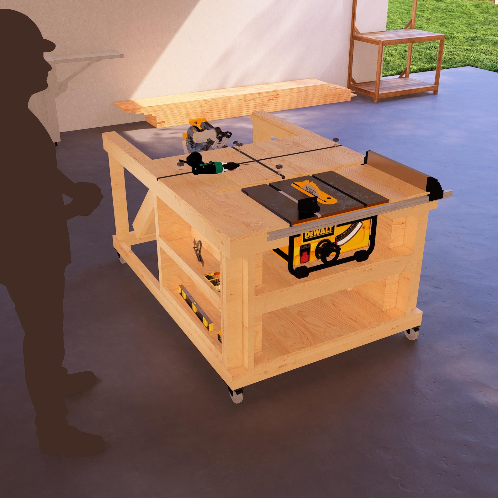 Premium DIY Mobile Garage Workbench Plans - Expandable 4x6 Foldable ...
