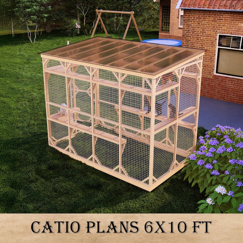 DIY Large Freestanding Catio Plans, 6x10 Ft Outdoor Cat Enclosure ...