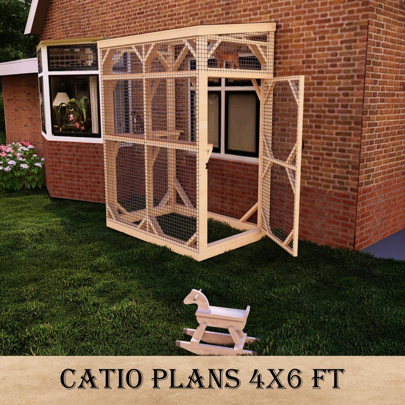 DIY 4x6 Ft Cat Enclosure Plans for Outdoors, Wall-mounted Medium Catio ...