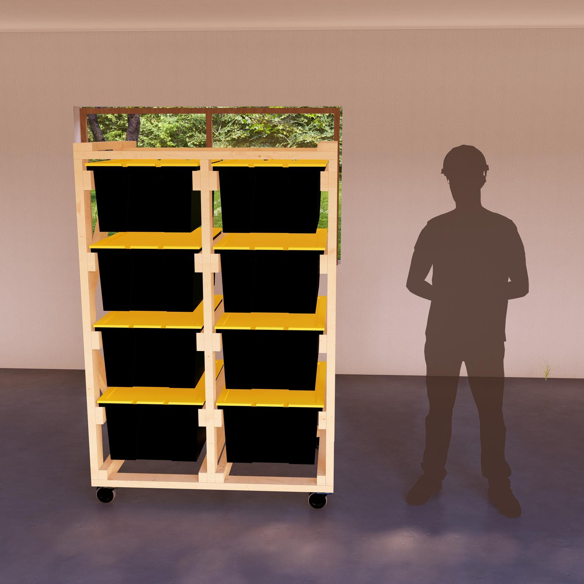 DIY Mobile Tote Rack Plans, Modular Wooden Design for 8 27-gallon Bins ...