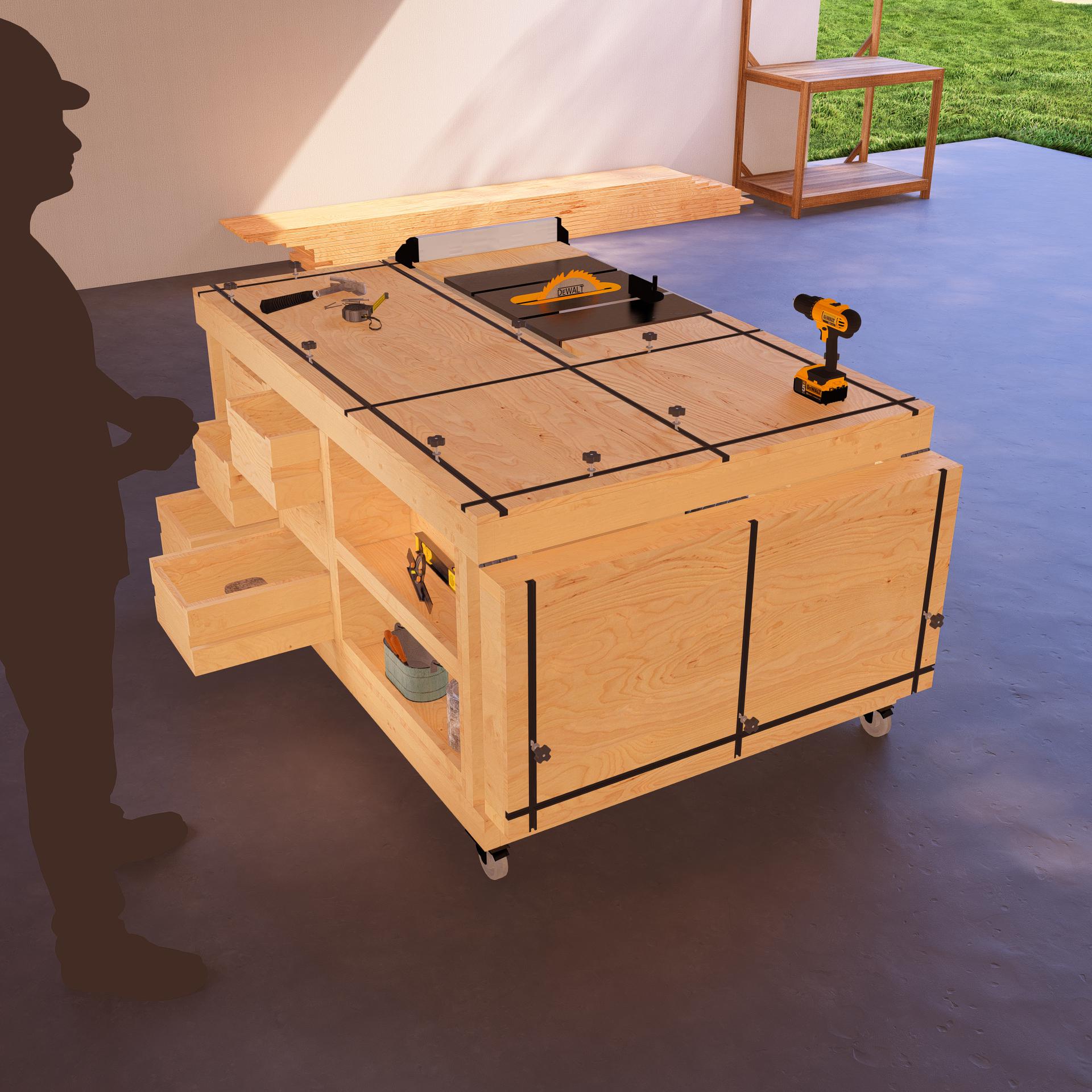 4x6 Ft DIY Table Saw Workbench Plans With Flip-top Design, Storage ...