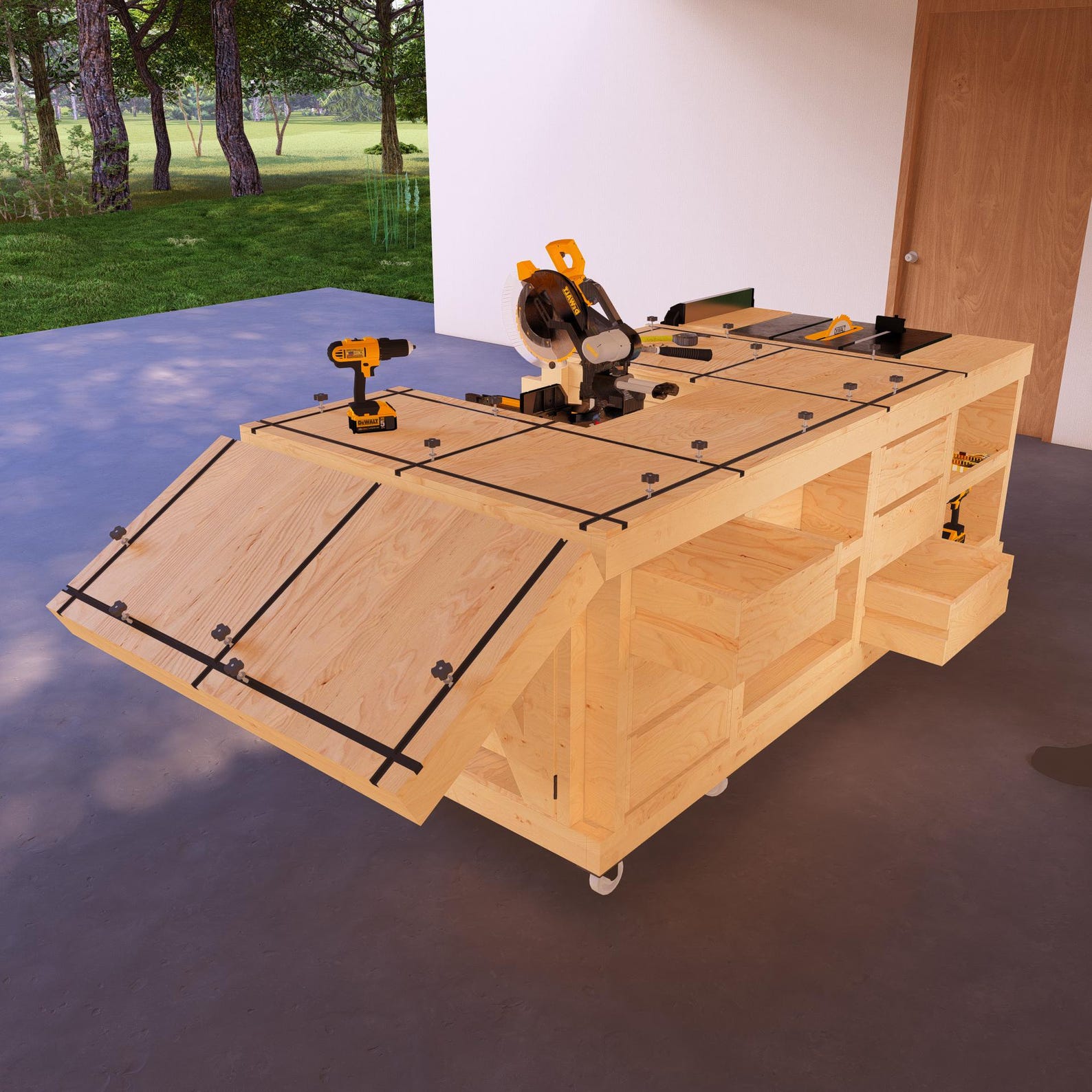 4x8 Ft DIY Foldable Garage Workbench Plans – Space-saving Design With T ...