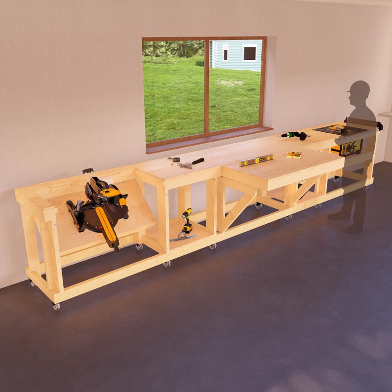 DIY Compact Workbench Plans 2x16 With Foldable Extra Work Surface ...
