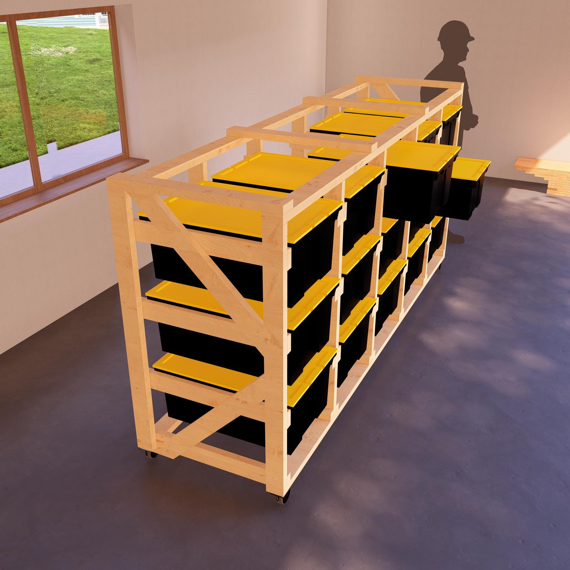 DIY 15-bin Tote Storage Rack Plans, Durable Wooden Design With Mobile ...