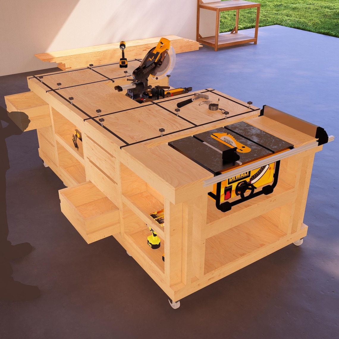 DIY 4x8 Ft Mobile Workbench Plans With T-tracks, Drawers, and Shelves ...