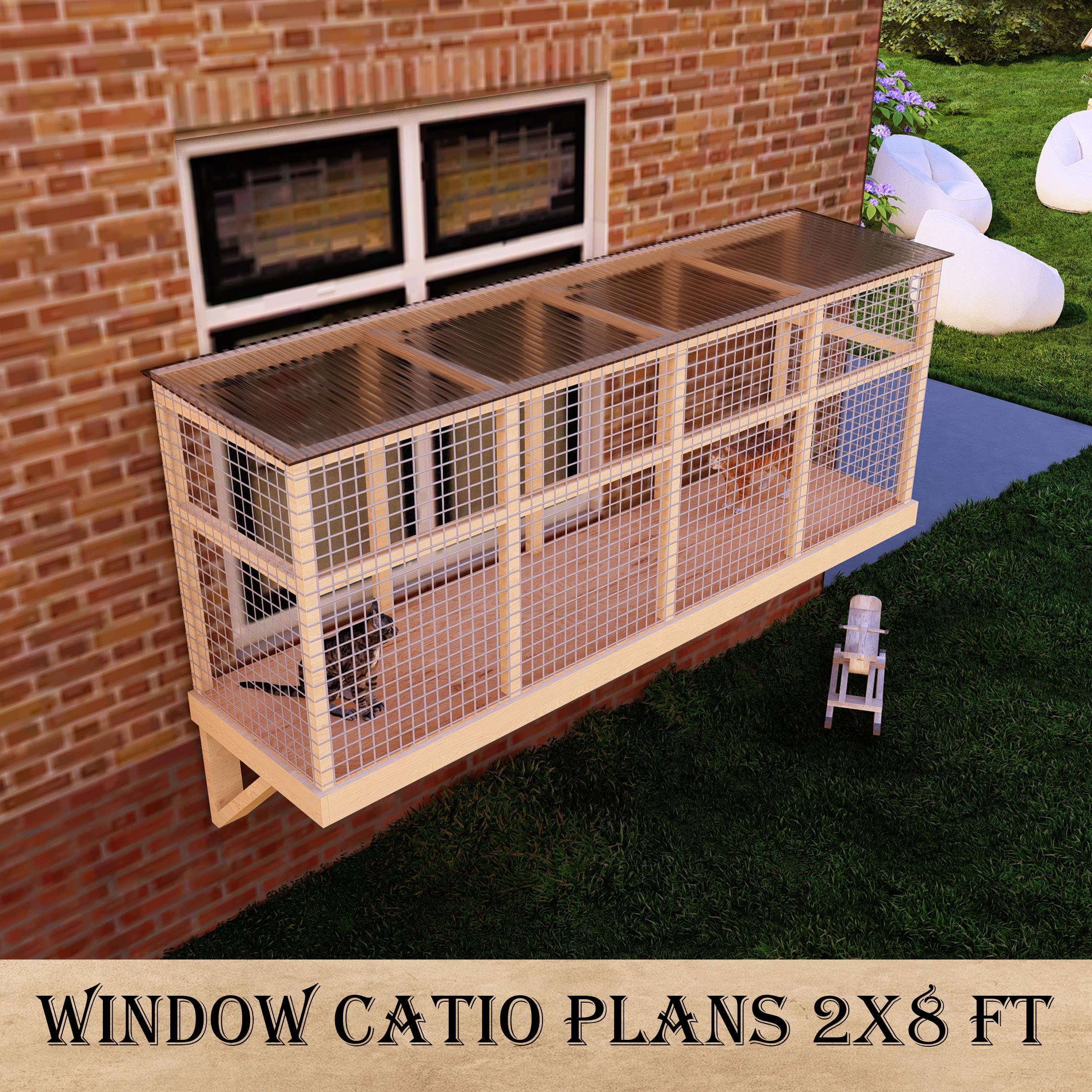 DIY 2x8 Ft Window Catio Plans – Secure Outdoor Cat Enclosure, Cat ...