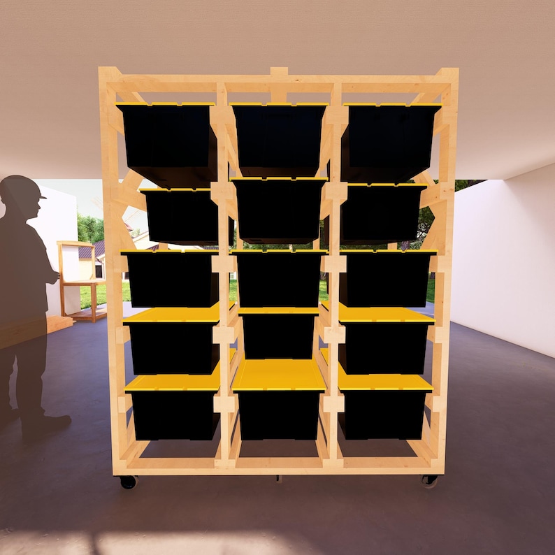 DIY Tote Storage Rack Plans, Wooden Shelving Unit for 15 Totes, Space ...