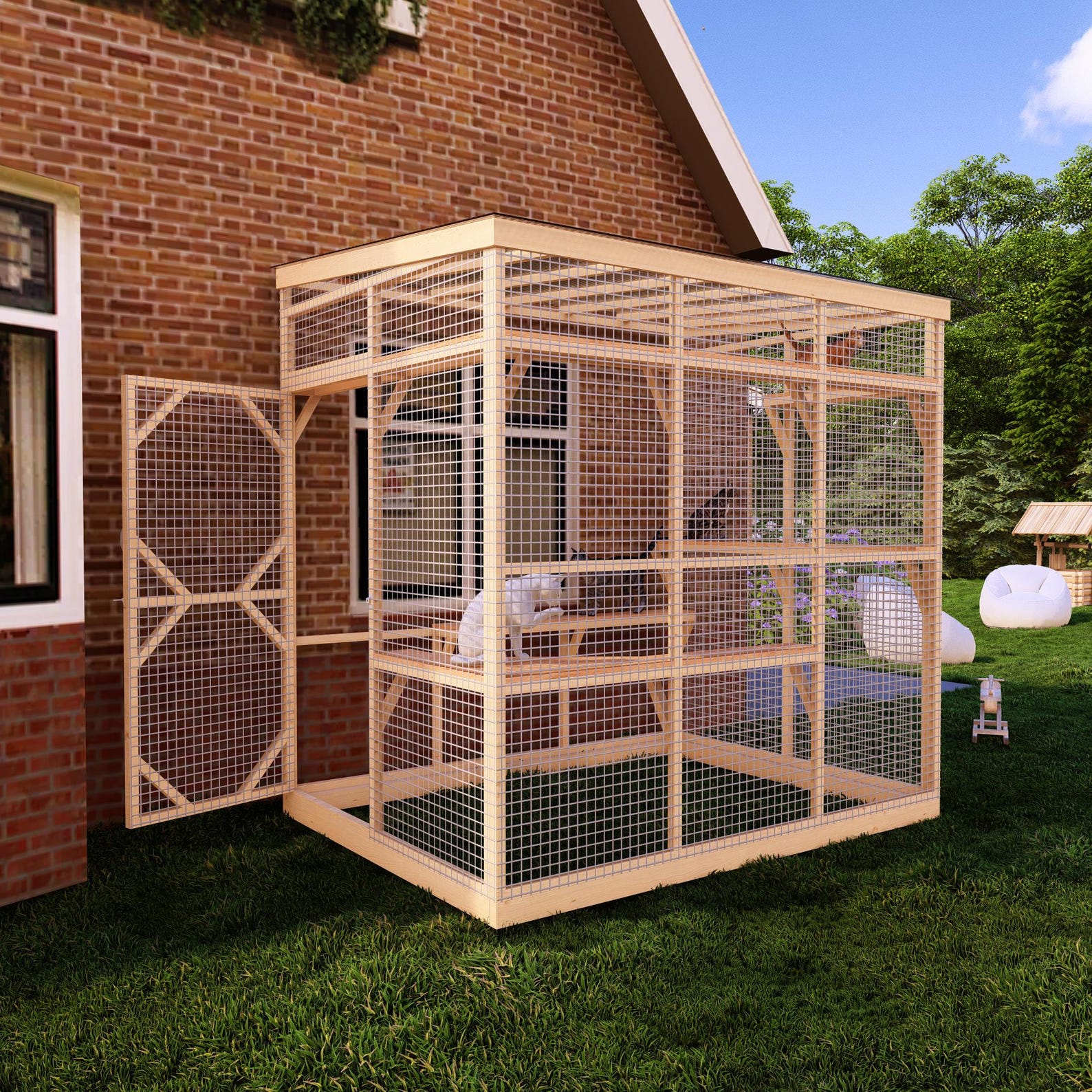 DIY Catio Plans – Spacious 6x8 Ft Outdoor Cat Enclosure With Door, Wall ...