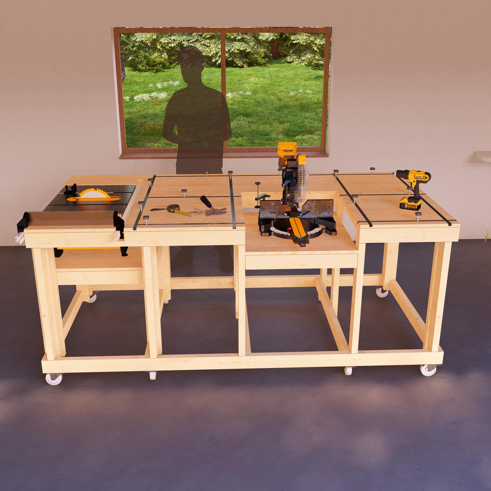 DIY 4x8 Ft Mobile Garage Workbench Plans, Miter Saw Stand Plans ...