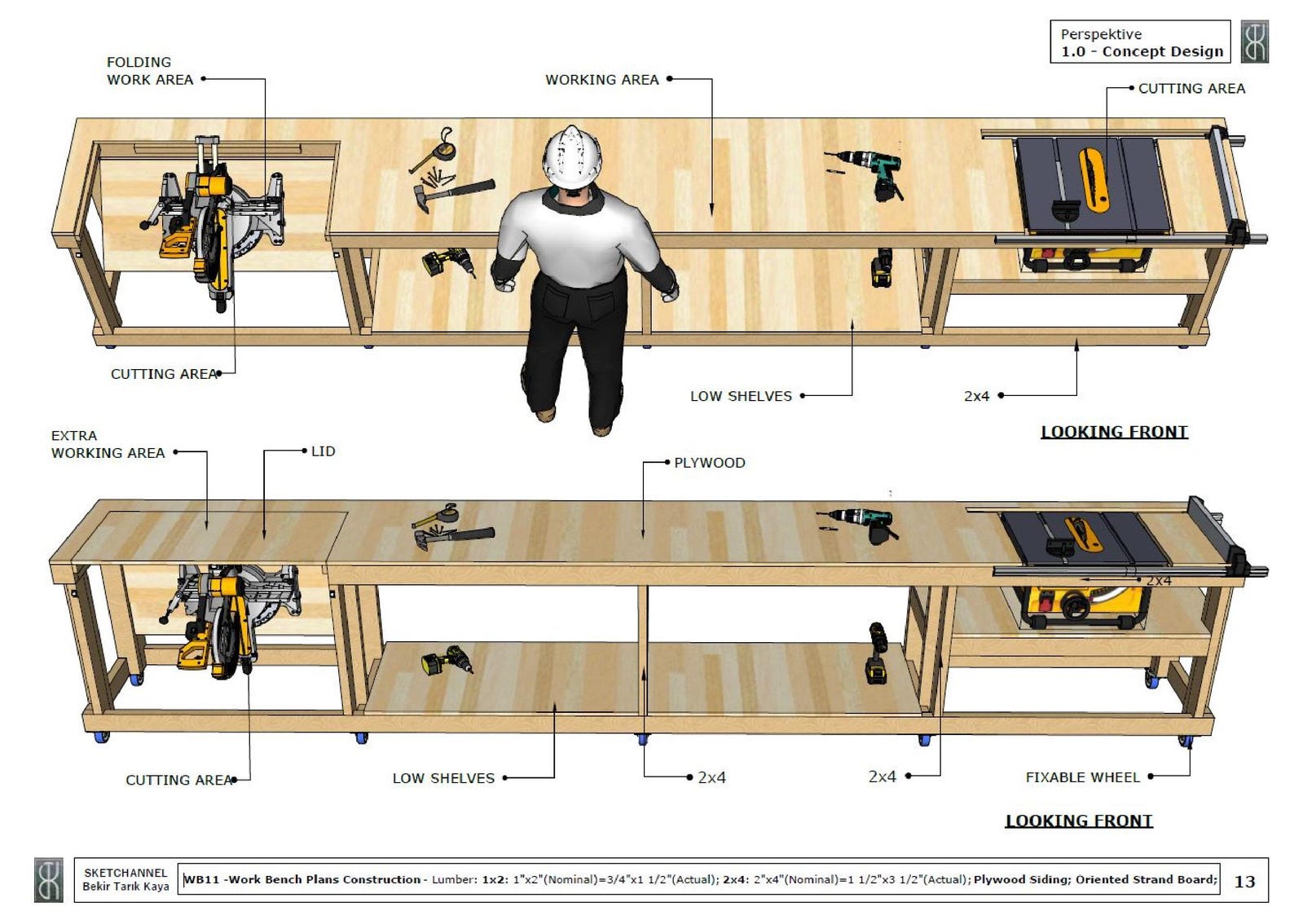 DIY Compact Workbench Plans, Build Your Own 2x16 Space-saving Workbench for Small Workshops ...