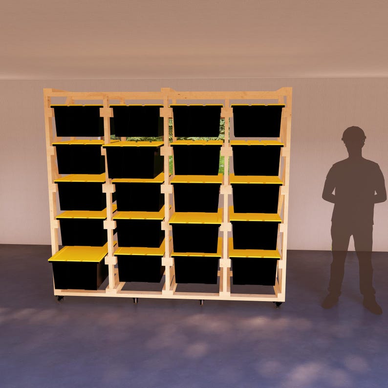 DIY Tote Storage Rack Plans, Mobile Wooden Shelving Unit for 27-gallon ...