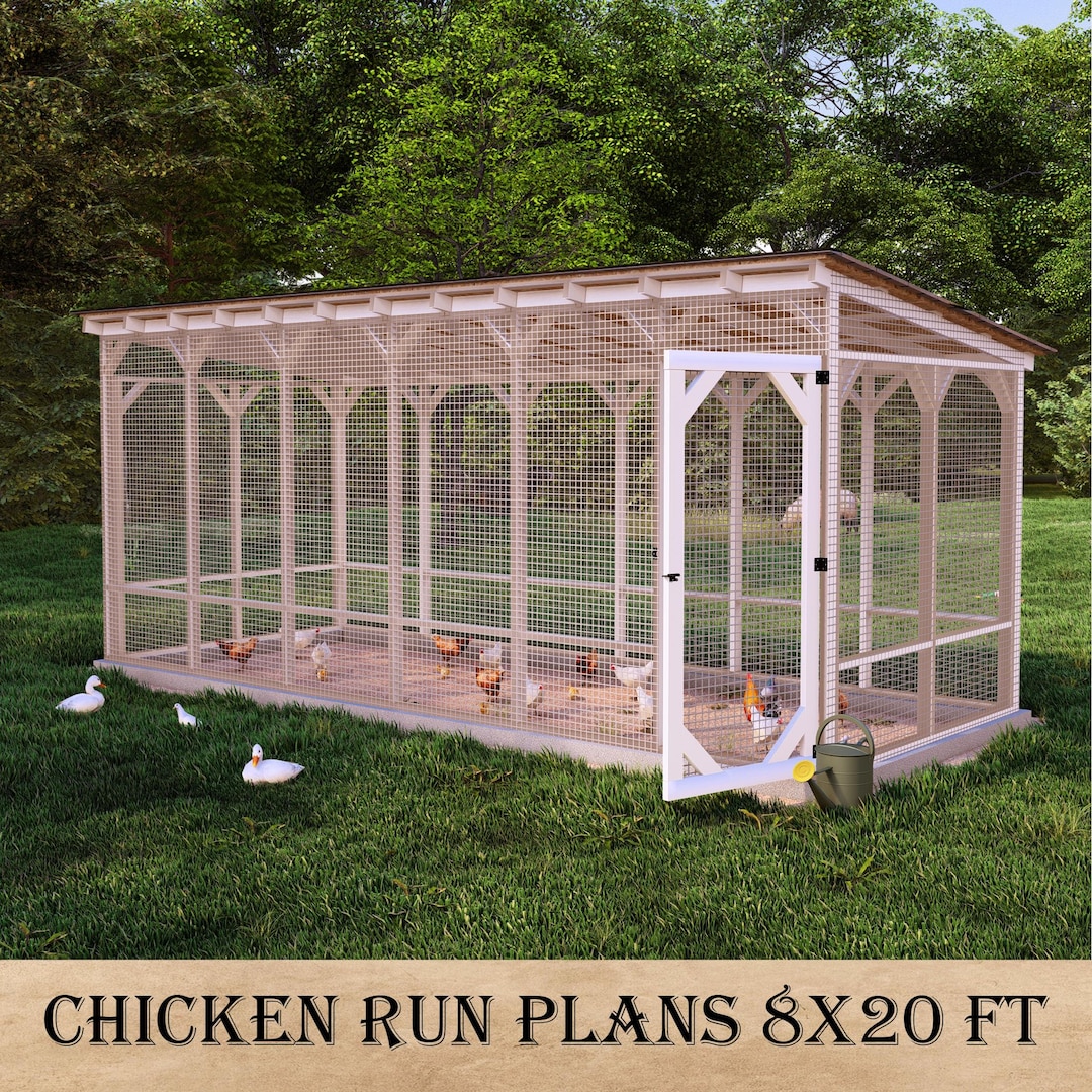 DIY Chicken Run, 8×20 Poultry Run Plan With Roof, 2×4 Lumber Enclosure ...