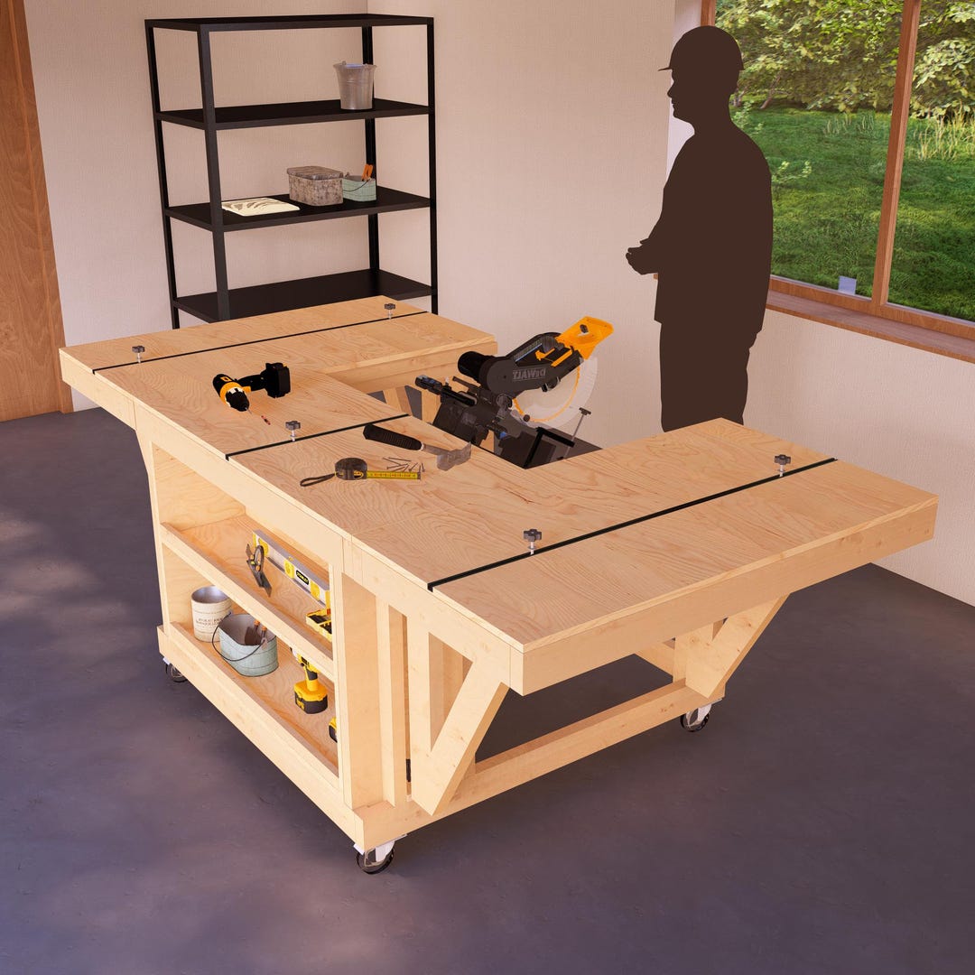 Ultimate DIY 4x4 Mobile Workbench Featuring a Miter Saw, Expand Your ...