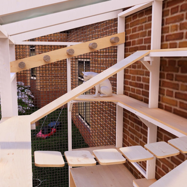 DIY 5×16 Catio Plans, Wall-attached Covered Outdoor Cat Enclosure With ...