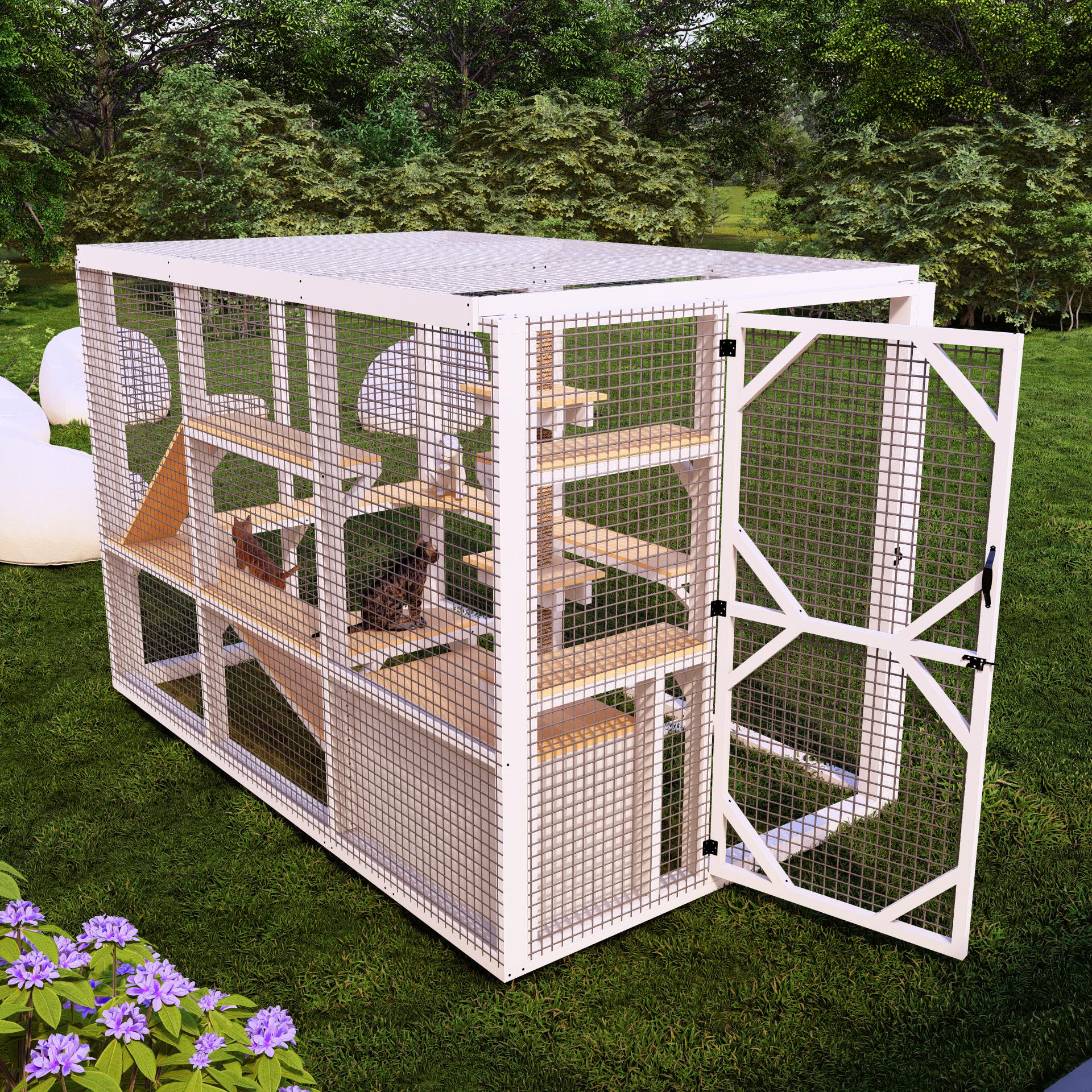 6x10 Outdoor Cat Enclosure DIY Plans – Freestanding Catio With Shelves ...