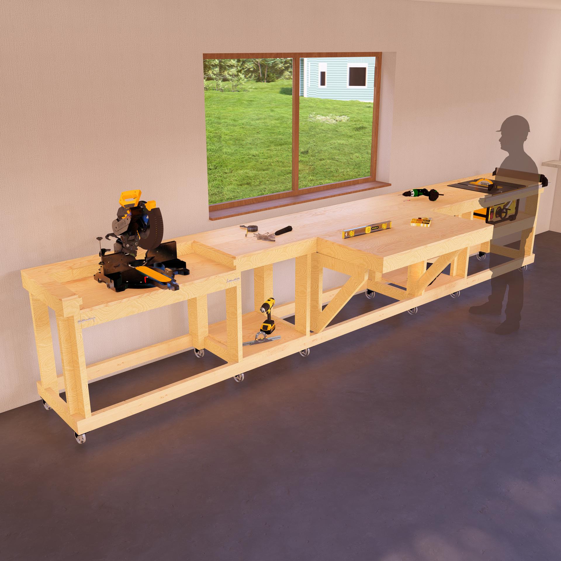 DIY Compact Workbench Plans 2x16 With Foldable Extra Work Surface ...