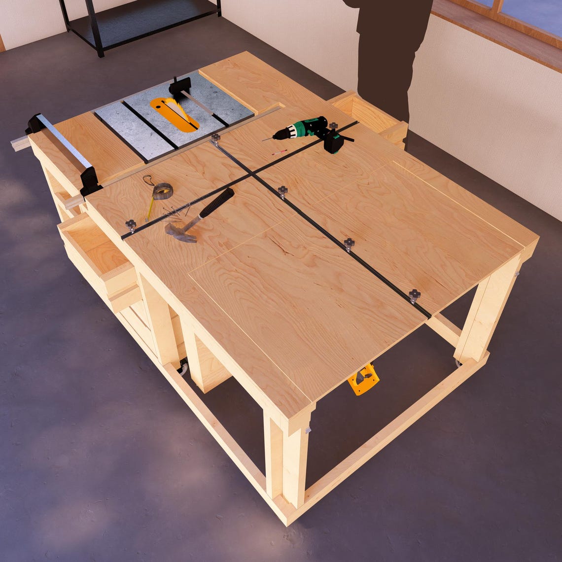 DIY Mobile Garage Workbench Plans – 4x6 Foldable Miter Saw Station With ...