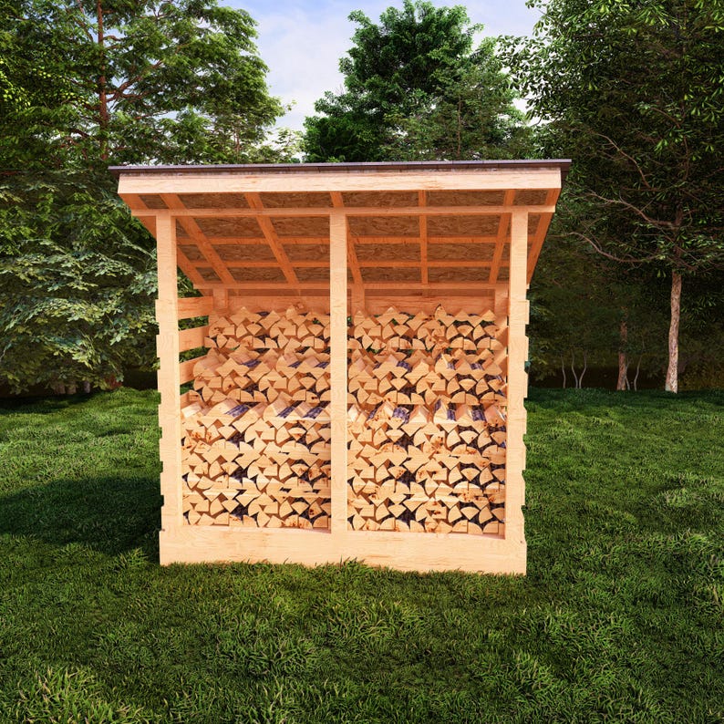 DIY Open Firewood Shed Plans, 4x8 Ft Slatted Wooden Storage for Proper ...