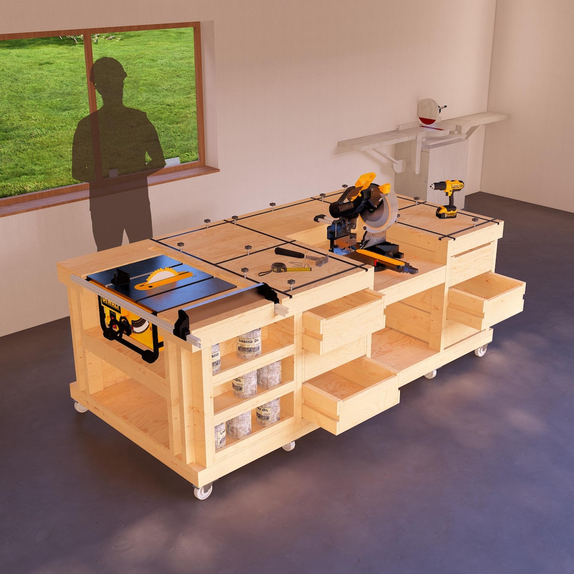 DIY 4x8 Ft Mobile Workbench Plans With T-tracks, Drawers, and Shelves ...