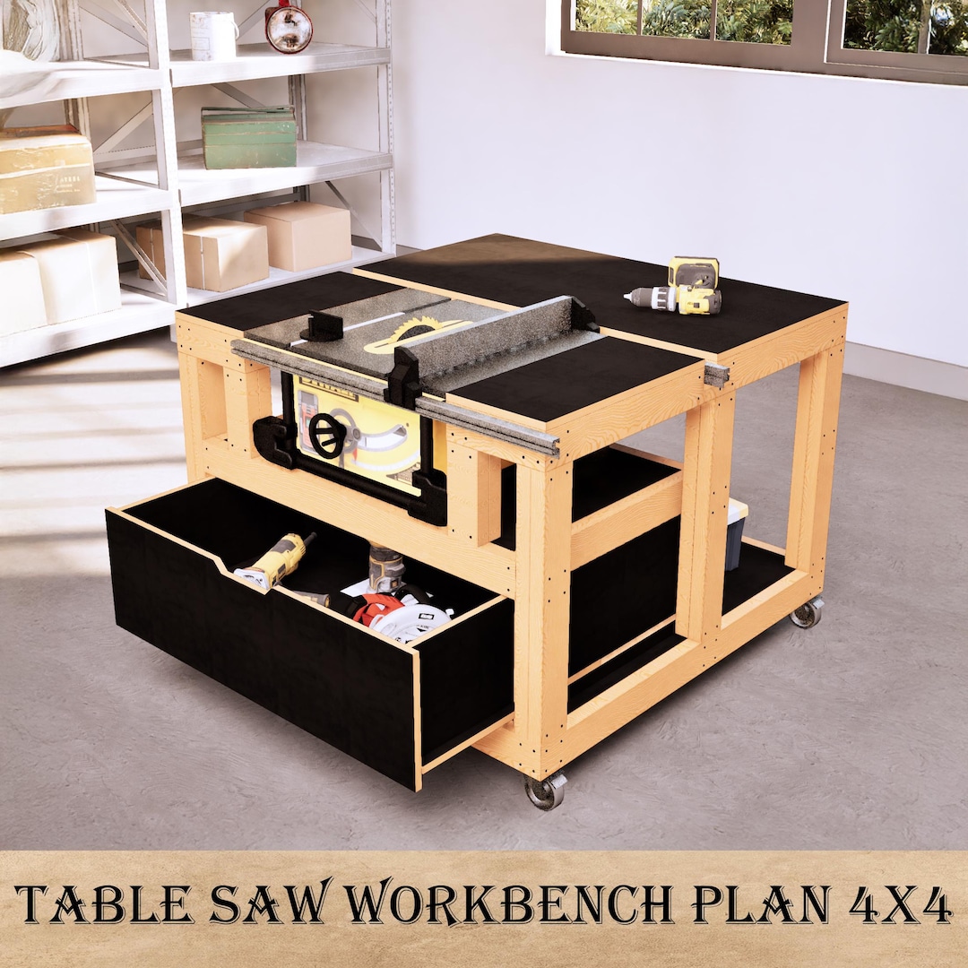 DIY 4x4 Mobile Workbench Plans With Table Saw Station and Large Drawer ...