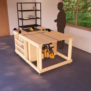 Premium DIY Mobile Garage Workbench Plans Expandable 4x6 Foldable Miter Saw Station With Side ...