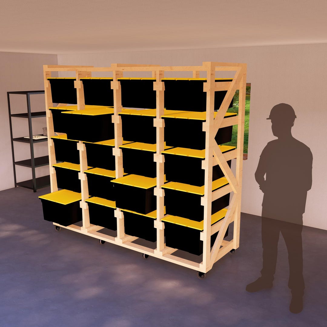 DIY Tote Storage Rack Plans, Mobile Wooden Shelving Unit for 27-gallon ...