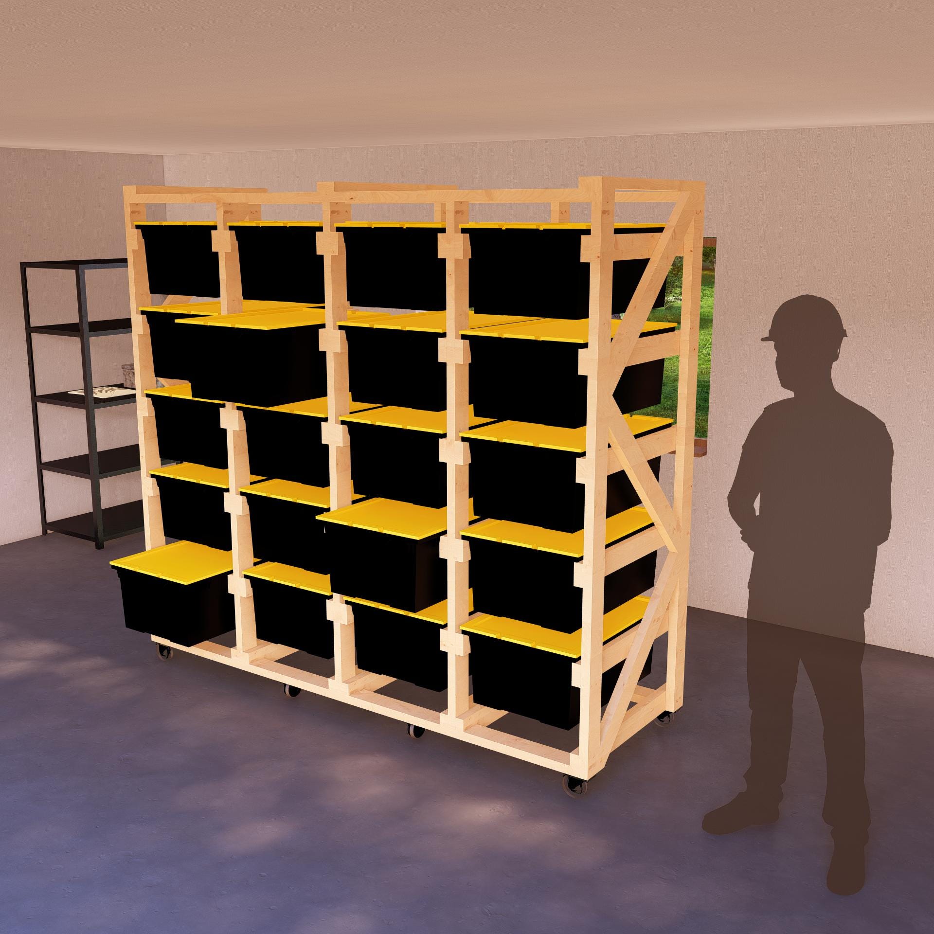 DIY Tote Storage Rack Plans, Mobile Wooden Shelving Unit for 27-gallon ...
