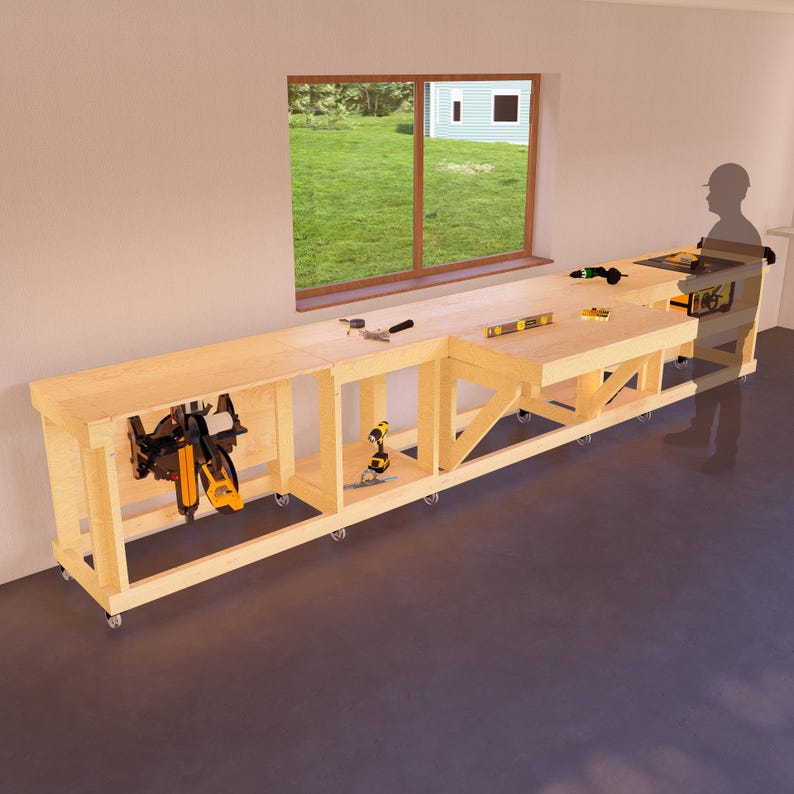DIY Compact Workbench Plans 2x16 With Foldable Extra Work Surface ...