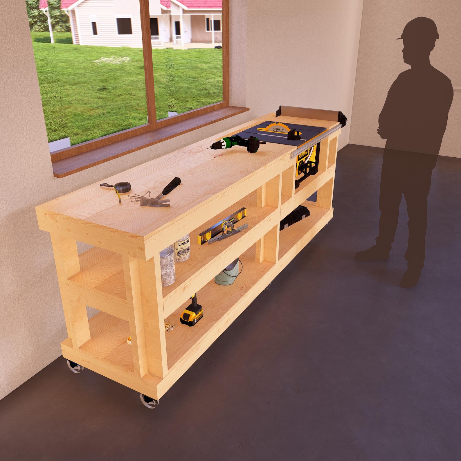 DIY 2x8 Mobile Garage Modular Workbench Plans – Compact Table Saw ...