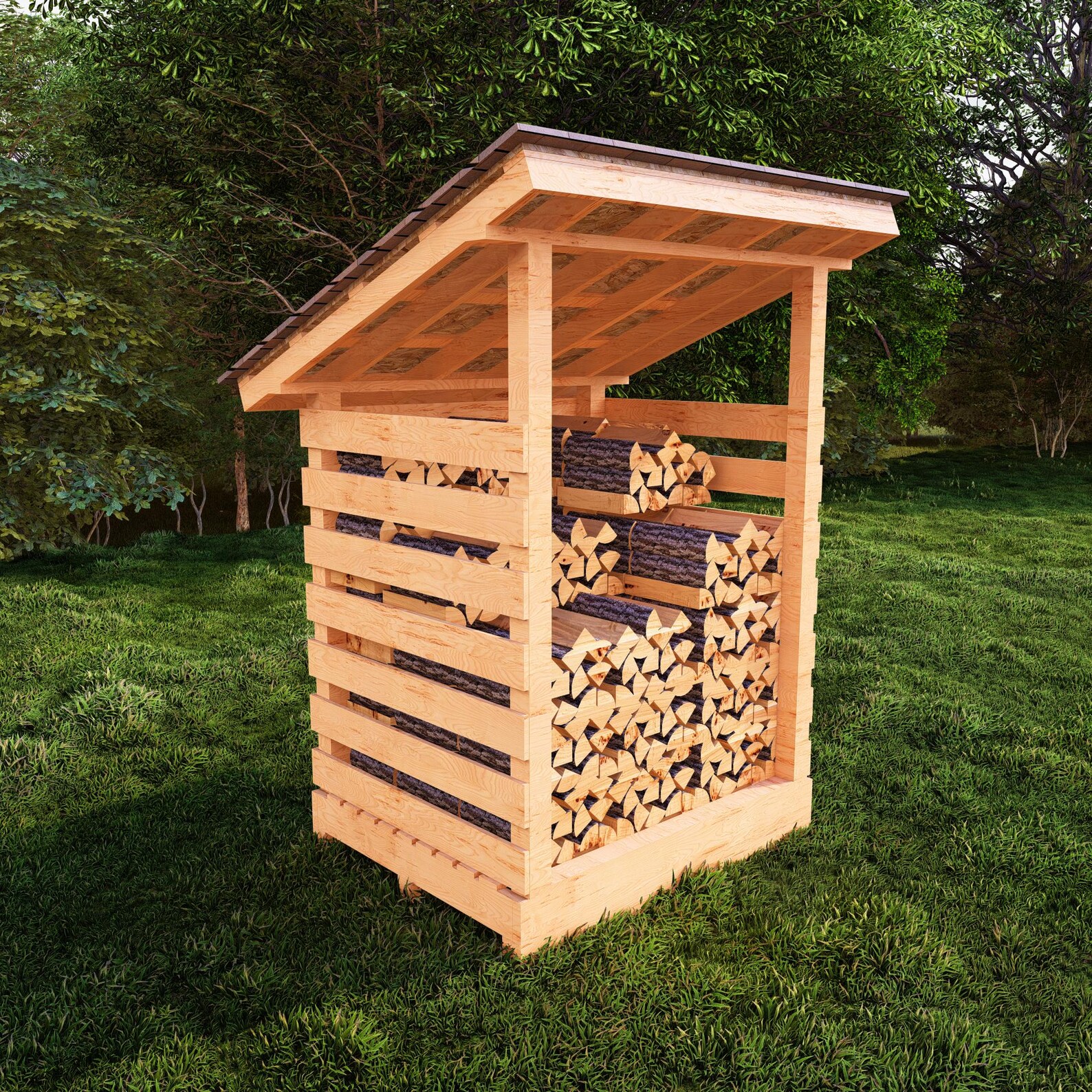 DIY Firewood Shed Plan, Open-air Wood Storage, Weather-resistant Timber ...