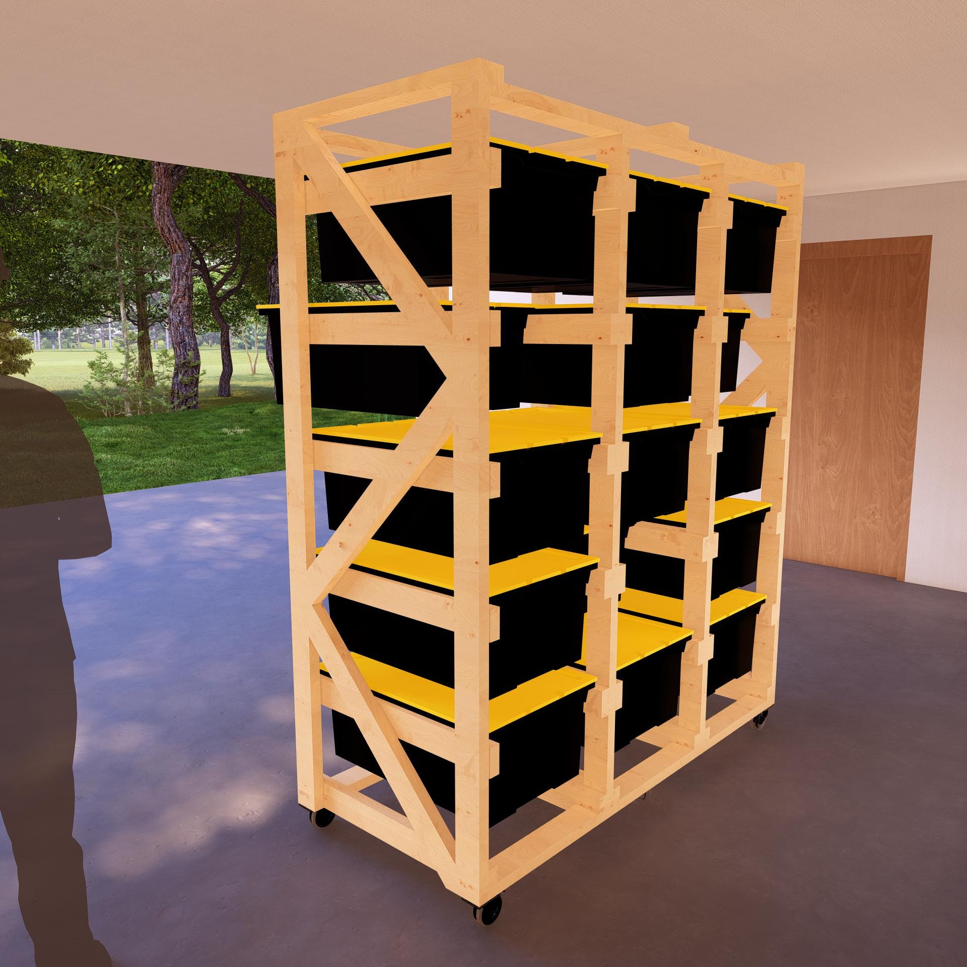 DIY Tote Storage Rack Plans, Wooden Shelving Unit for 15 Totes, Space ...
