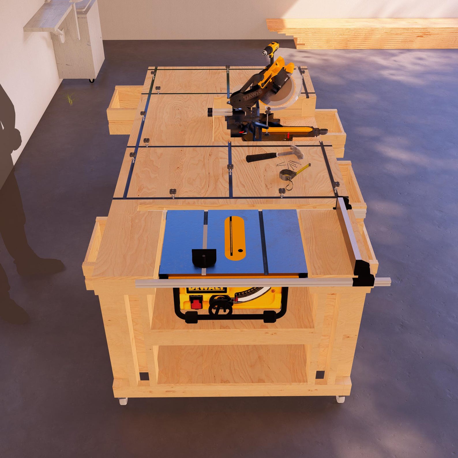 DIY 4x8 Ft Mobile Workbench Plans With T-tracks, Drawers, and Shelves ...