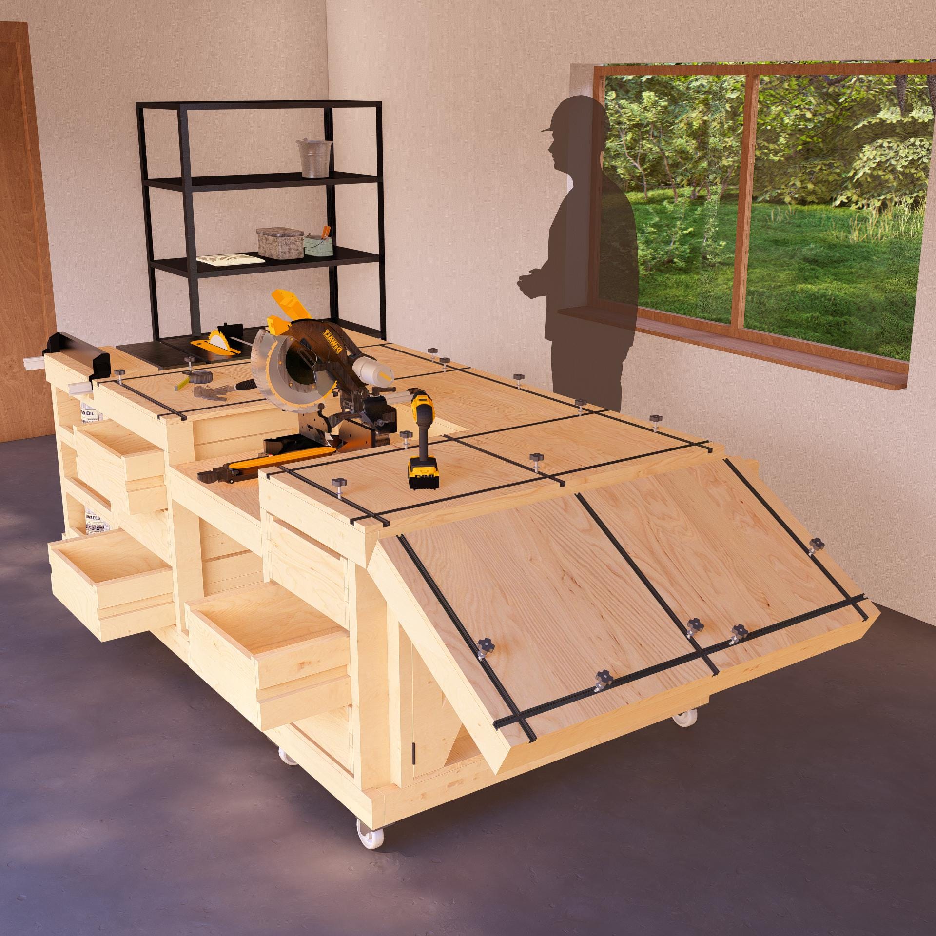 4x8 Ft DIY Foldable Garage Workbench Plans – Space-saving Design With T ...
