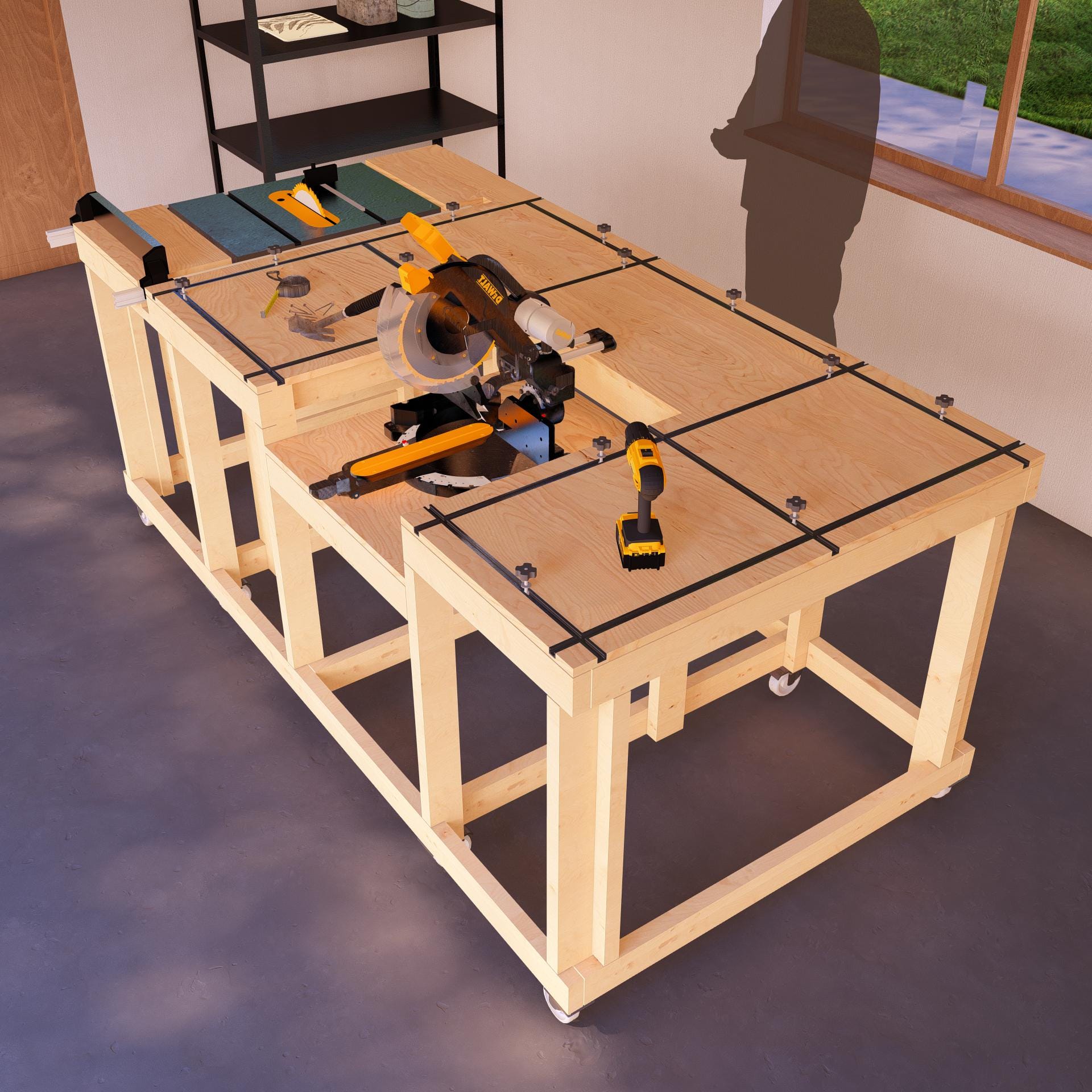 DIY 4x8 Ft Mobile Garage Workbench Plans, Miter Saw Stand Plans ...