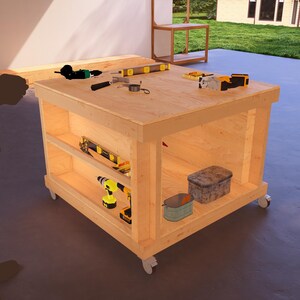 DIY Mobile Garage Workbench With Wood Shelves Modular Plans Expandable ...