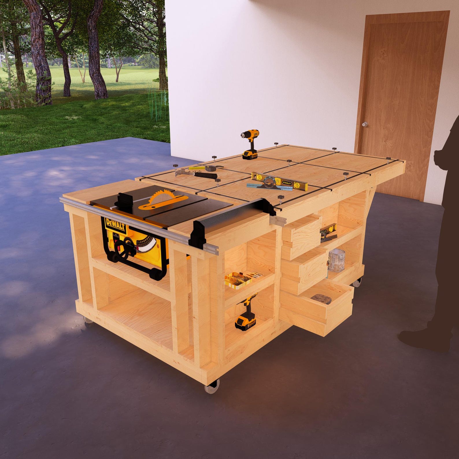 4x6 Ft DIY Flip-top Workbench Plans, Multipurpose Compact Table Saw ...