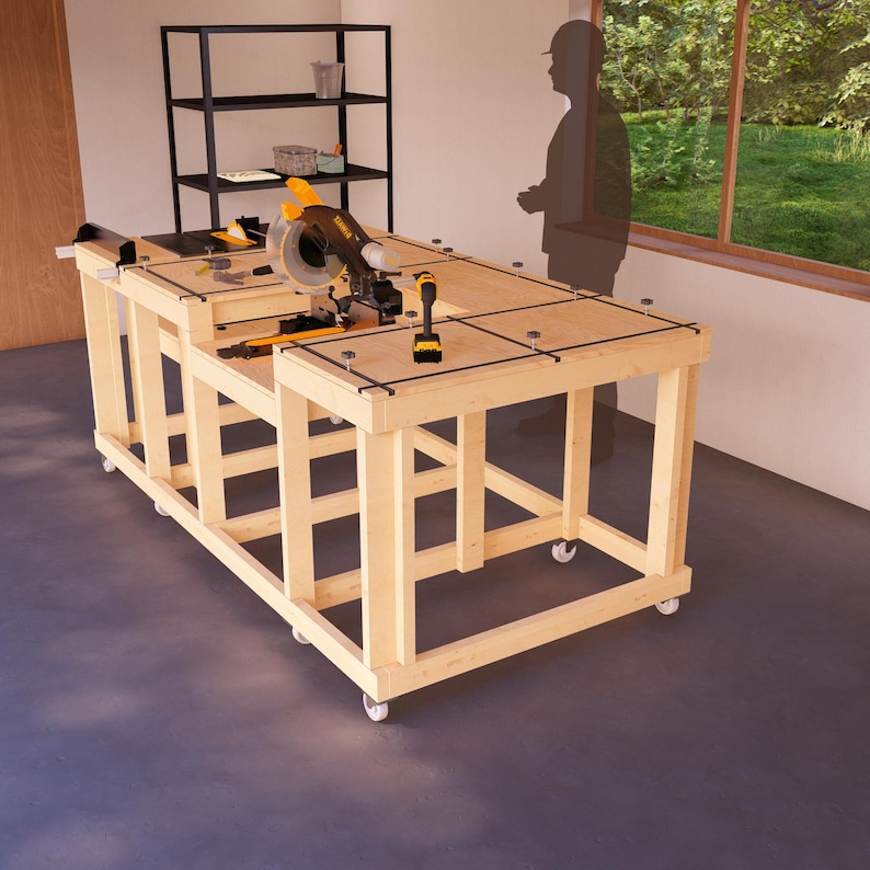 DIY 4x8 Ft Mobile Garage Workbench Plans, Miter Saw Stand Plans ...