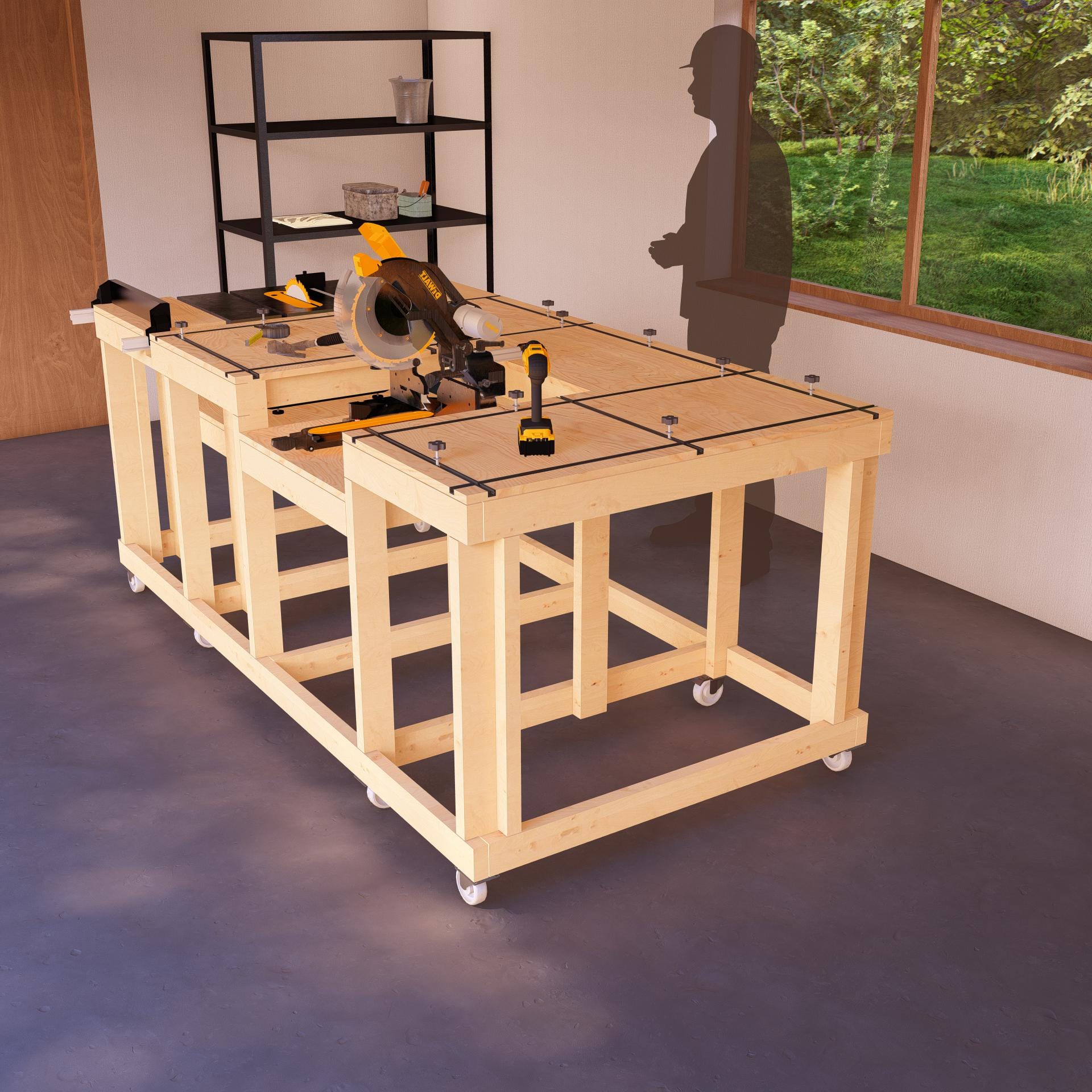 DIY 4x8 Ft Mobile Garage Workbench Plans, Miter Saw Stand Plans ...