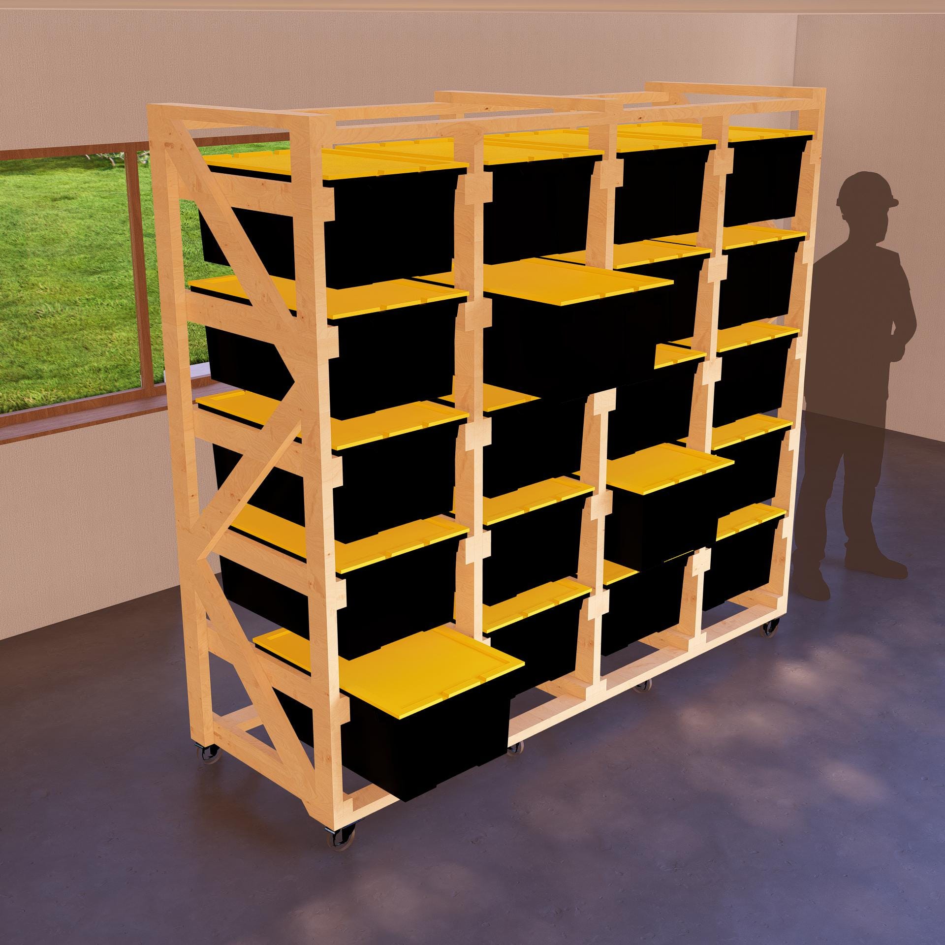 DIY Tote Storage Rack Plans, Mobile Wooden Shelving Unit for 27-gallon ...