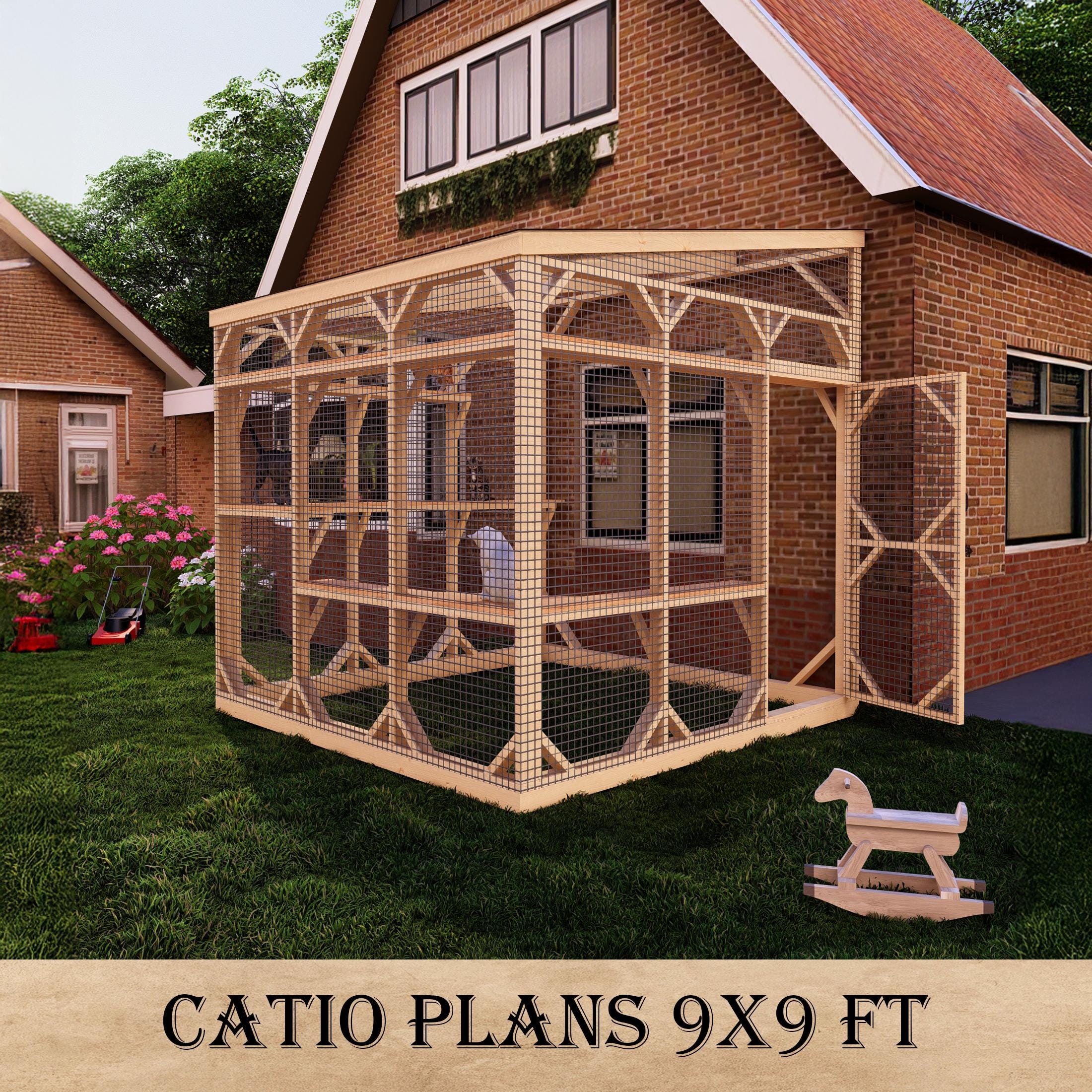 DIY Catio Plans for Patio, Spacious 9x9 Ft Outdoor Catio With Multi ...