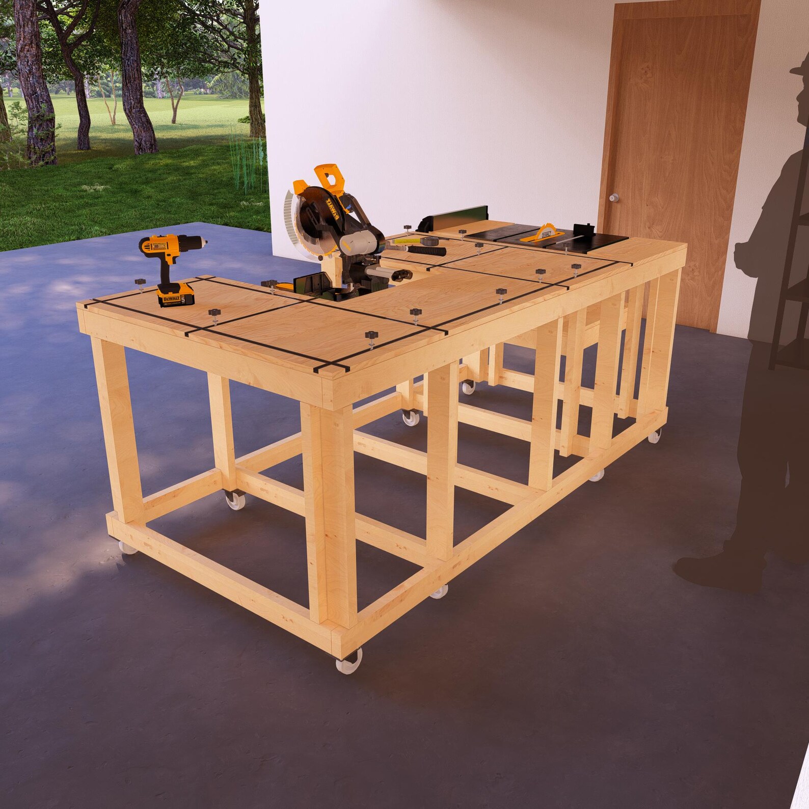 DIY 4x8 Ft Mobile Garage Workbench Plans, Miter Saw Stand Plans ...