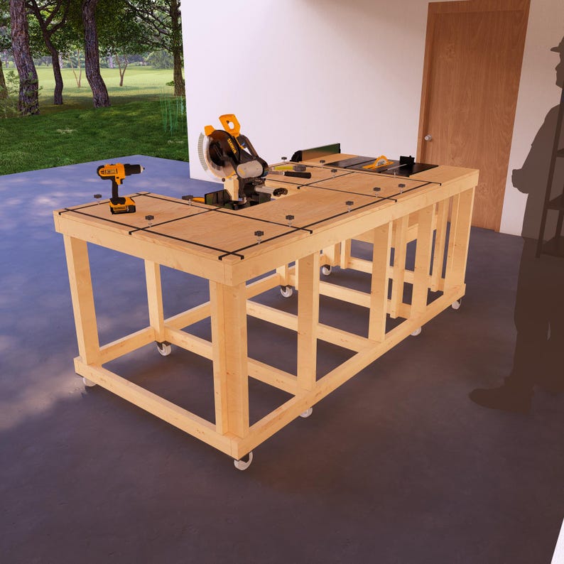 DIY 4x8 Ft Mobile Garage Workbench Plans, Miter Saw Stand Plans ...